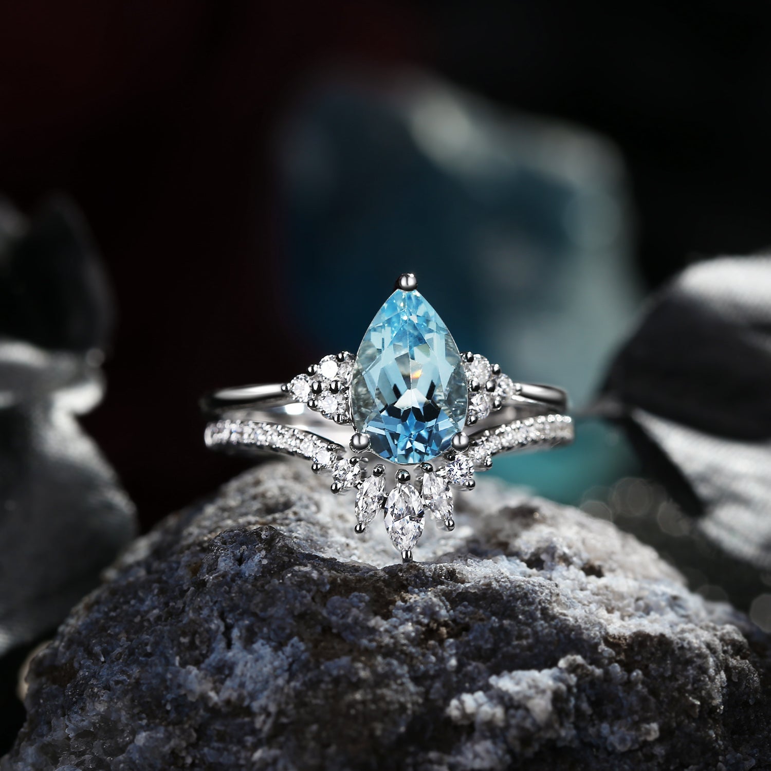 Aquamarine pear engagement ring store